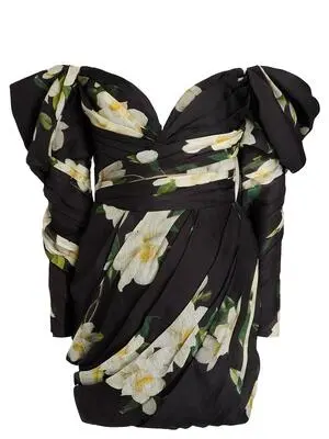 Zimmermann Off-the-shoulder Floral-print Mini Dress - Black