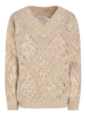 Brunello Cucinelli Sequin-embellished Wool-blend Sweater - Beige
