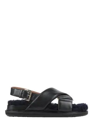 Marni Leather And Shearling Slingback Sandals - Black