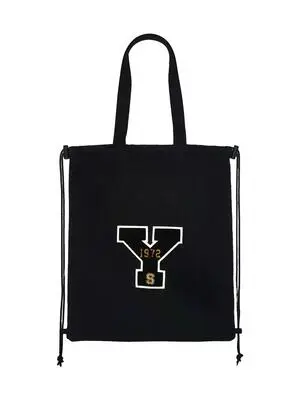 Y’s Logo Appliqué Drawstring Tote Bag - Black