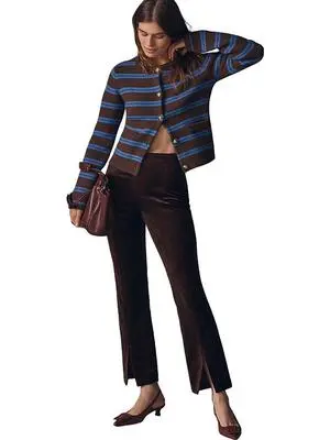 Maeve High-rise Split-front Velvet Skinny Pants - Fudgie Brownie