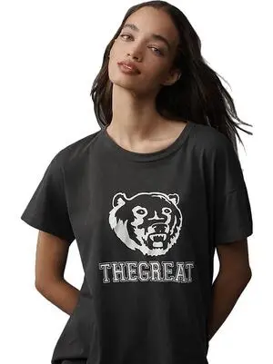 The Great. Boxy Crew-neck Bear Graphic Tee - Washed Black