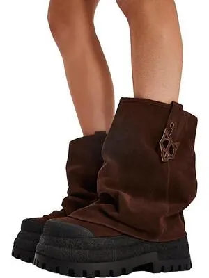 Free People Disturb Stompy Boots - Chocolate Suede
