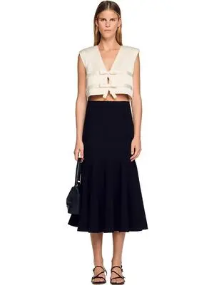 Sandro Midi Flared Ruffled Skirt - Black
