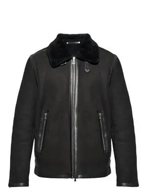 Paul Smith Sheep Leather Jacket With Fur Collar - Black