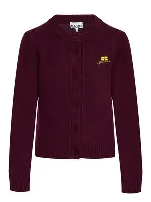 GANNI Logo Cardigan - Burgundy