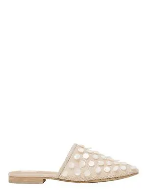 DOLCEVITA Rova Beaded Flat Mules - Ivory Disc Mesh