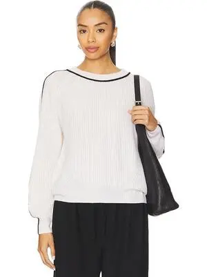 Autumn Cashmere Shaker Crewneck Sweater With Contrast Piping - Chalk Combo