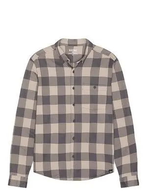 RHONE Hardy Flannel Shirt In Brown - Foggy Taupe & Iron Buffalo Check