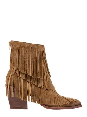 DOLCEVITA Western-inspired Suede Fringe Booties - Chestnut Suede