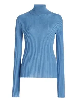 Gabriela Hearst Peppe Knit Turtleneck Cashmere Silk - Light Blue Denim