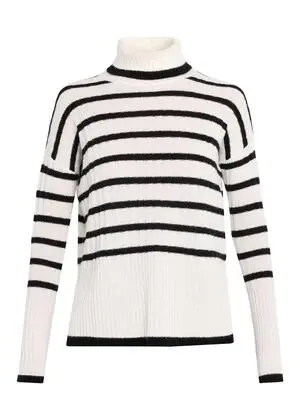 Neiman Marcus Cashmere Striped Rib Knit Turtleneck - Whiteblack