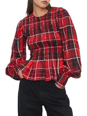 NEXT Plaid Smocked Peplum Top - Red