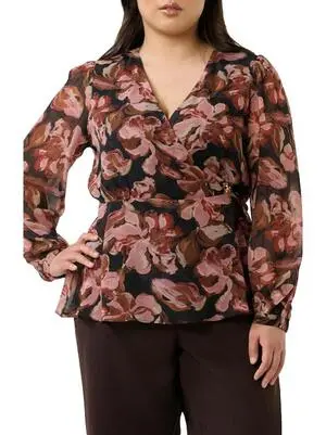 ESTELLE Natalia Floral Faux Wrap Top - Chocolate/blush