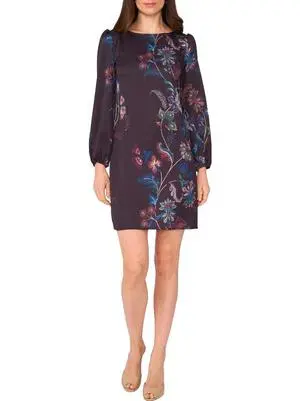 Vince Camuto Long Sleeve Satin Shift Dress - Purple Dusk