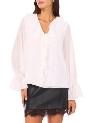Vince Camuto Ruffle Clip Dot Chiffon Top - New Ivory