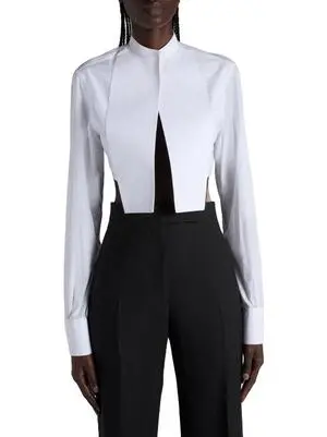 TOM FORD Bib Front Cotton Voile Crop Shirt - Aw002 White