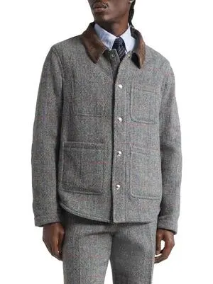 Thom Browne Herringbone Tweed Utility Jacket - Dark Grey