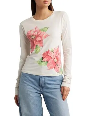 GOLDEN HOUR Poinsettia Graphic Long-sleeve T-shirt - Marshmallow Mineral Wash