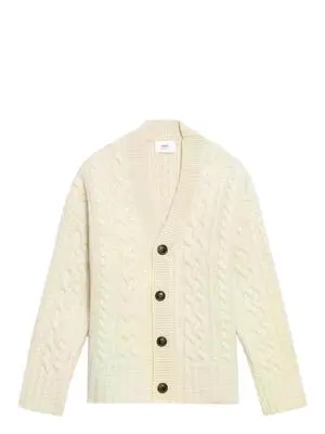 AMI Paris V-neck Cable Knit Cardigan - White