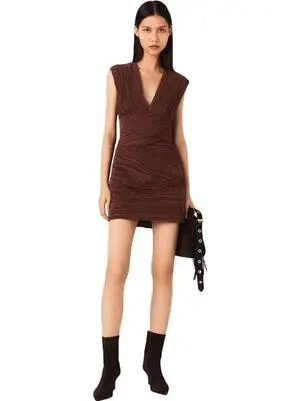 Maje Mini Draped Pleated Dress - Brown