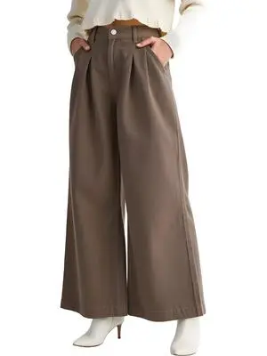 MODENAIRE High-waist Wide-leg Front-pleated Side-pocket Pants - Brown