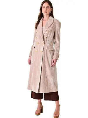 MODENAIRE Velvet Double-breasted Longline Coat - Beige