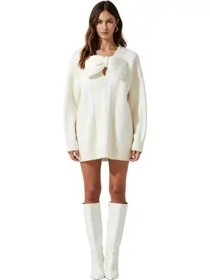 MODENAIRE Oversized Knit Sweater Dress With Bow - Ivory
