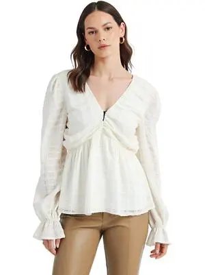 MODENAIRE Textured Peplum Blouse With Bow Detail - Ivory