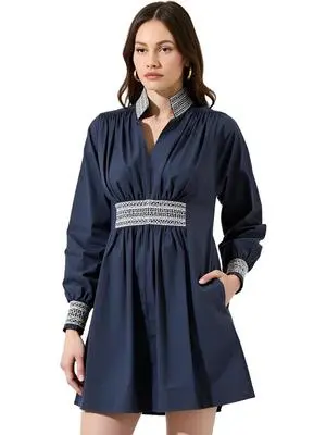 MODENAIRE Long-sleeve Embroidered Mini Dress - Blue