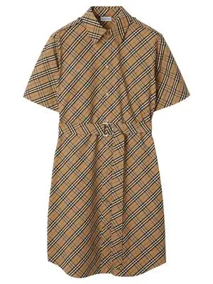 Burberry Cotton Check Mini Shirt Dress - Beige