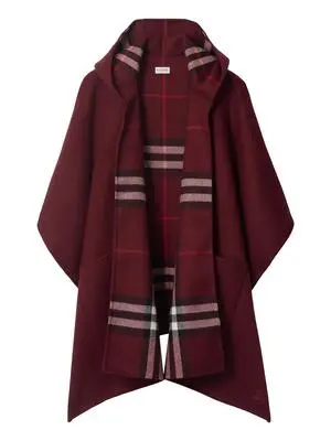 Burberry Cashmere Reversible Check Hooded Cape Red