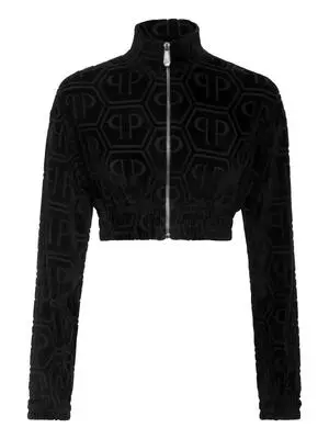 PHILIPP PLEIN Jacquard-Monogram Cropped Tracksuit Jacket