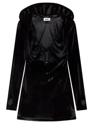 Gcds Hooded Ruffled Mini Dress - Black