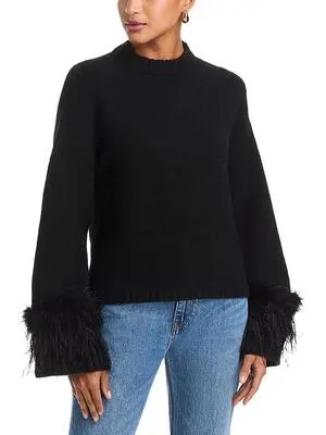 WAYF Pia Feather Trim Sweater - Black