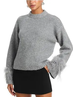 WAYF Pia Feather Trim Sweater - Heather Gray