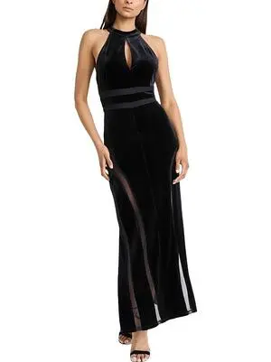 Maggy London Stretch Velvet Keyhole Cutout Dress - Black