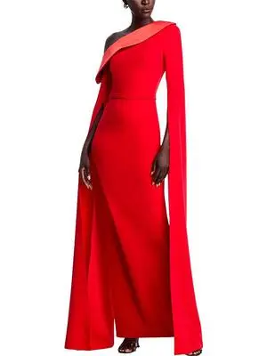 Safiyaa Rinoa Cape Sleeve Gown Scarlet Red On Cherry