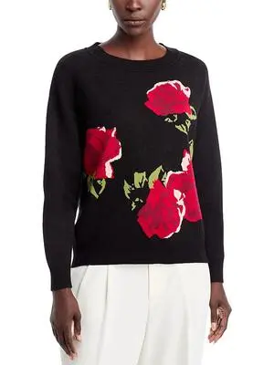 T Tahari Long Sleeve Crewneck Sweater - Black Rose
