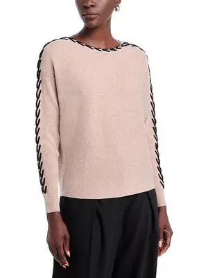 T Tahari Whipstitch Dolman Sleeve Sweater - Taupe Heather/black
