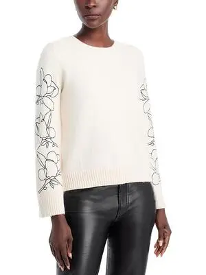 T Tahari Floral Contrast Crewneck Sweater - Cream/black