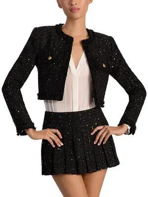 Alice + Olivia Dumont Tweed Cropped Jacket - Black
