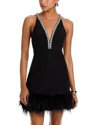 Aqua Feather Embellished Tank Dress - Black