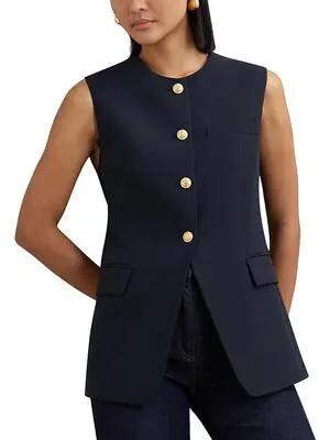REISS Athena Long Line Waistcoat - Navy
