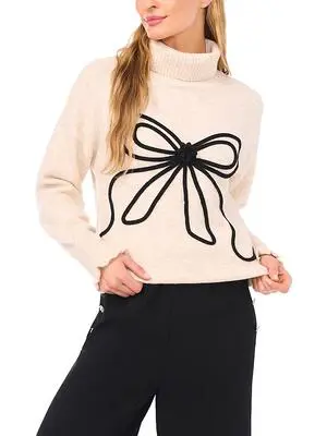 CECE DUPRAZ Embroidered Ribbon Turtleneck Sweater - Malted