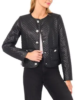 CECE DUPRAZ Quilted Faux Leather Jacket - Rich Black