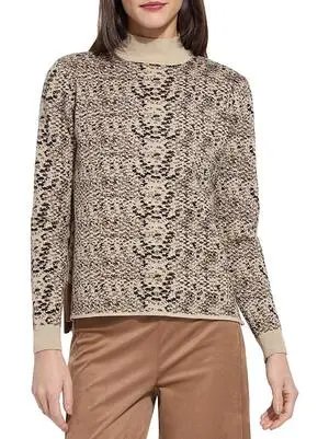 Lyssé Jacquard Turtleneck Sweater - Lux Camel Snake