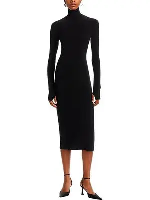 Norma Kamali Long Sleeve Turtleneck Midi Dress - Black