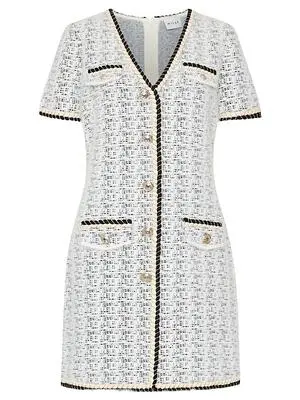 MILLY Braided V-neck Mini Dress - Ecru/black