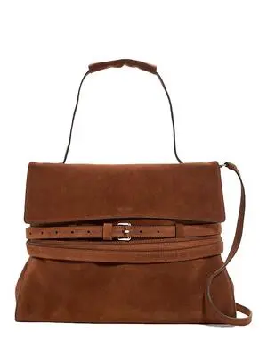MOSCHINO Suede Shoulder Bag With Belted Detail